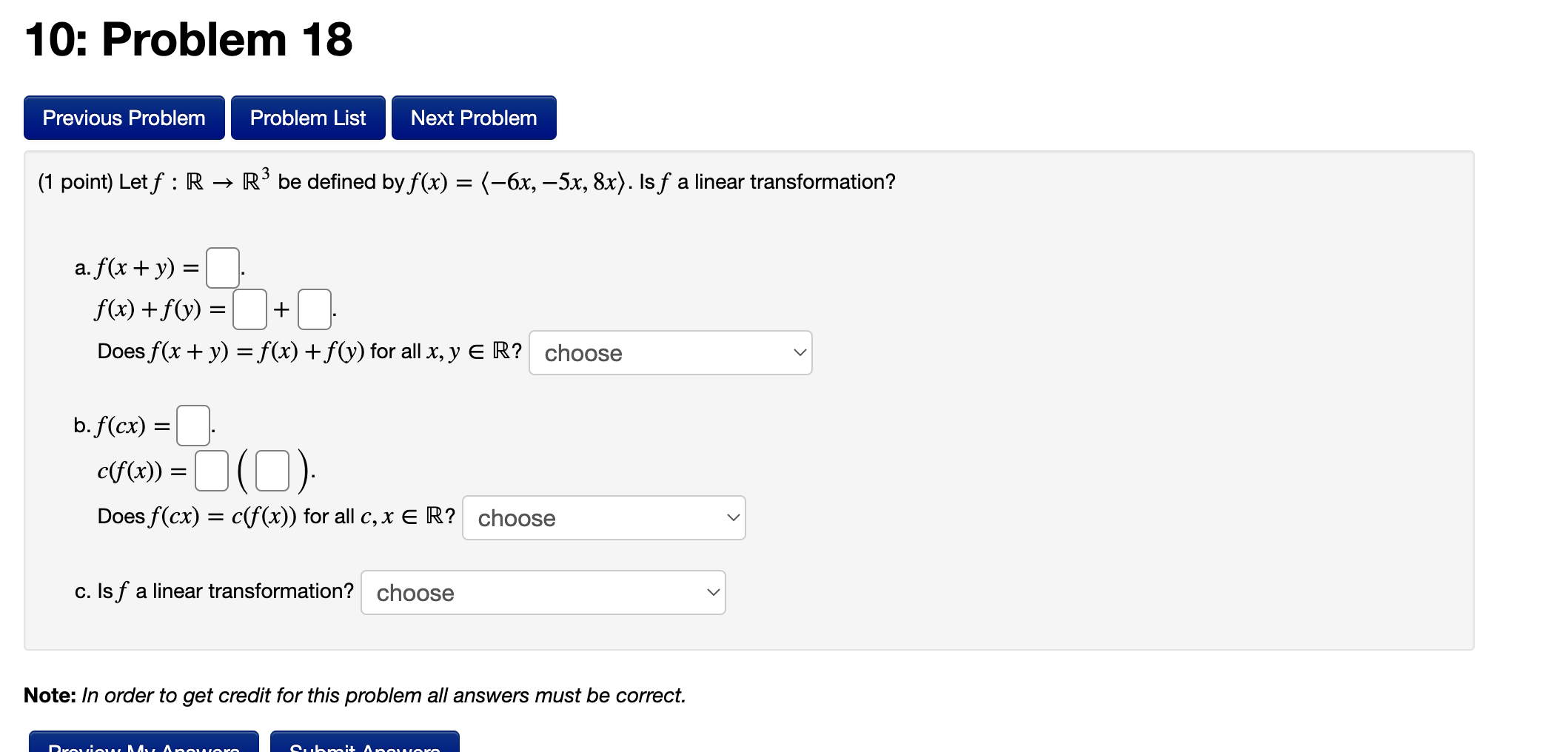 Solved (1 point) Let f:R→R3 be defined by f(x)= −6x,−5x,8x . | Chegg.com