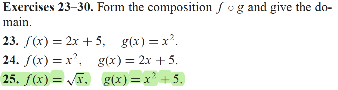 Solved Exercises 23-30. Form the composition f∘g and give | Chegg.com