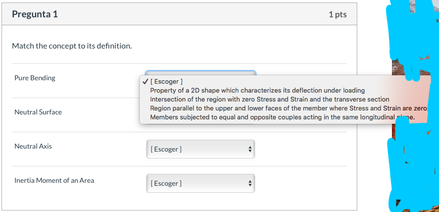 Solved Pregunta 1 1 pts Match the concept to its definition. | Chegg.com