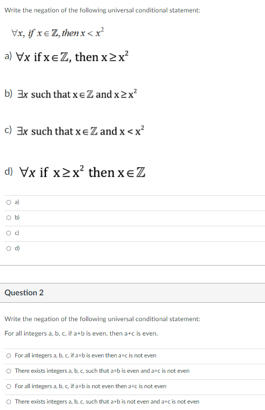 Solved Write the negation of the following universal | Chegg.com