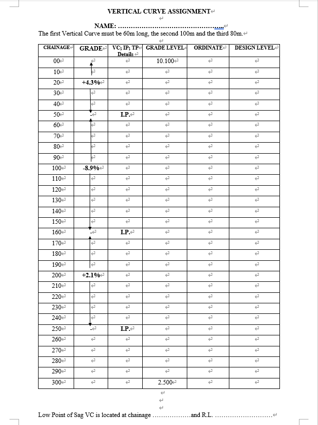 Solved VERTICAL CURVE ASSIGNMENT NAME: The first Vertical | Chegg.com