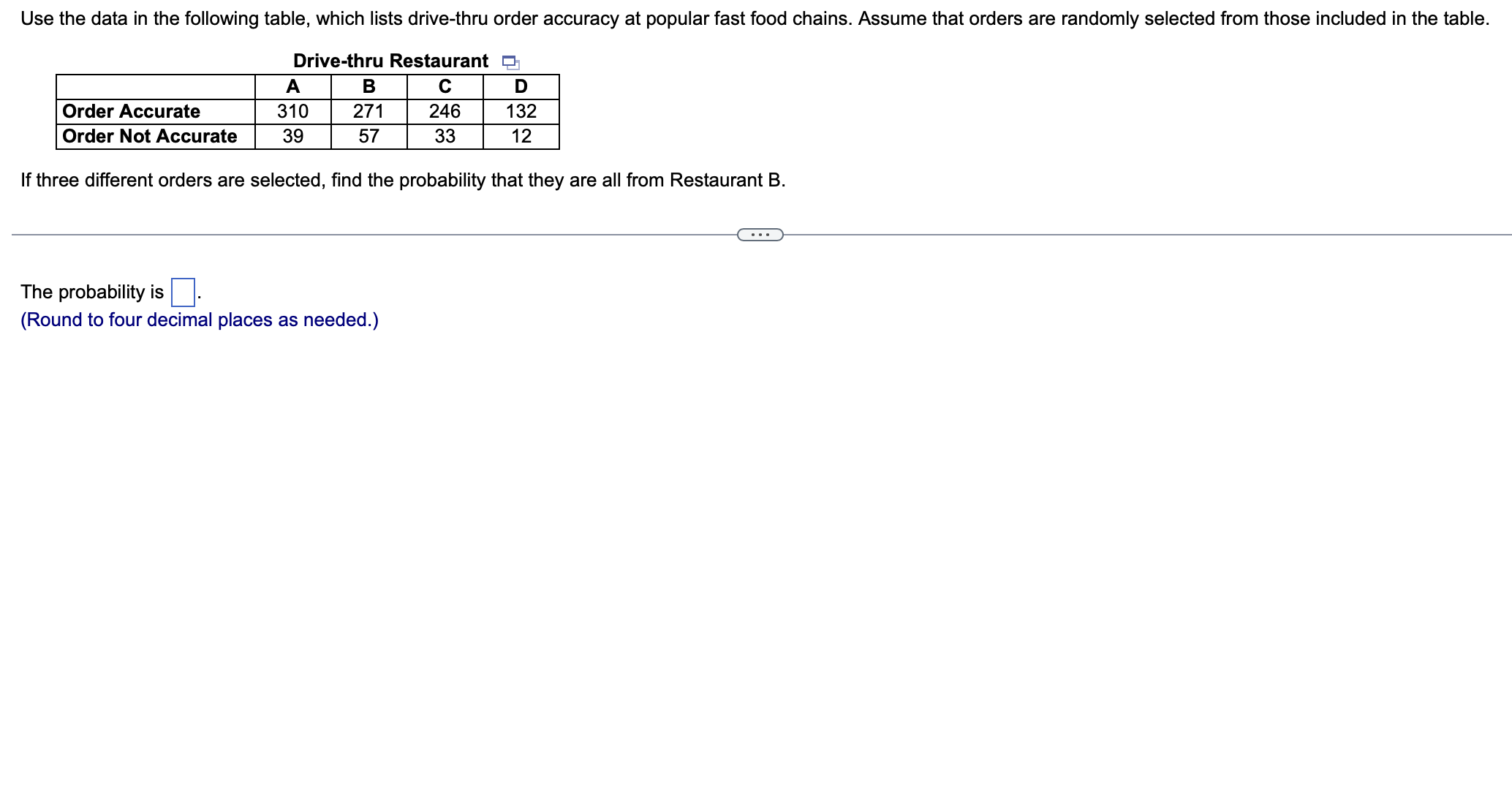 Solved If three different orders are selected, find the | Chegg.com