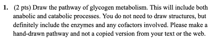 Solved 1. (2 pts) Draw the pathway of glycogen metabolism. | Chegg.com