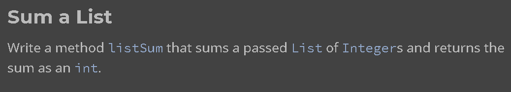 Solved Sum a List Write a method listSum that sums a passed | Chegg.com