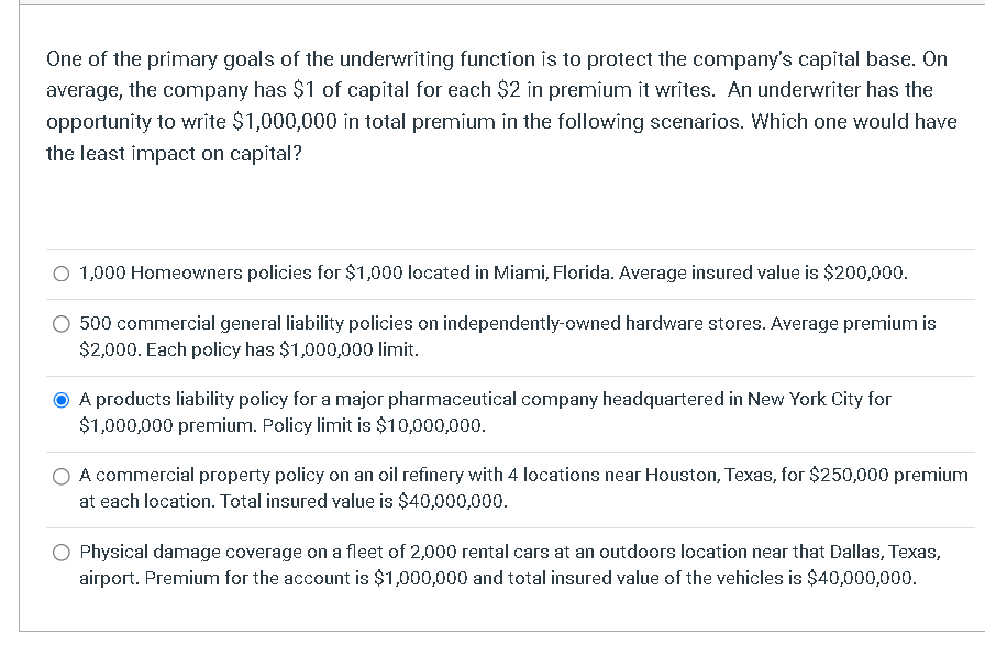 Solved One of the primary goals of the underwriting function | Chegg.com