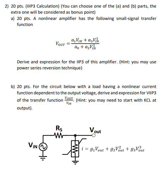 Solved 2) 20 pts. (IIIP3 Calculation) (You can choose one of | Chegg.com