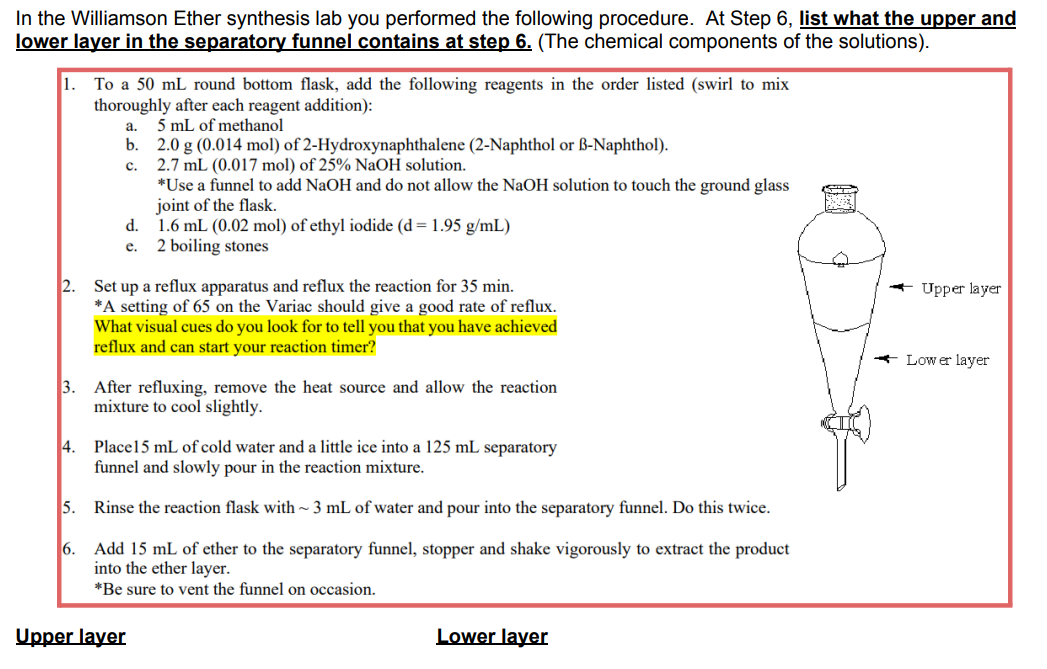 Solved In the Williamson Ether synthesis lab you performed | Chegg.com