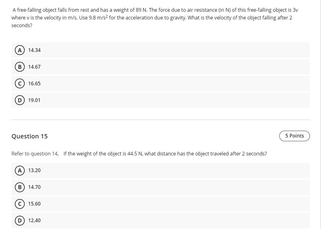 Solved A free-falling object falls from rest and has a | Chegg.com