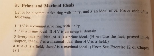 Solved F. Prime and Maximal Ideals Let A b following e each | Chegg.com