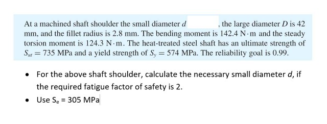 Solved At a machined shaft shoulder the small diameter d , | Chegg.com
