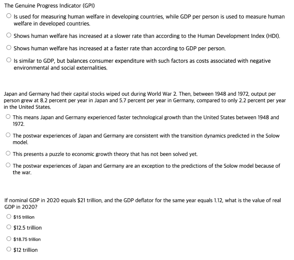 Solved The Genuine Progress Indicator (GPI) O is used for | Chegg.com
