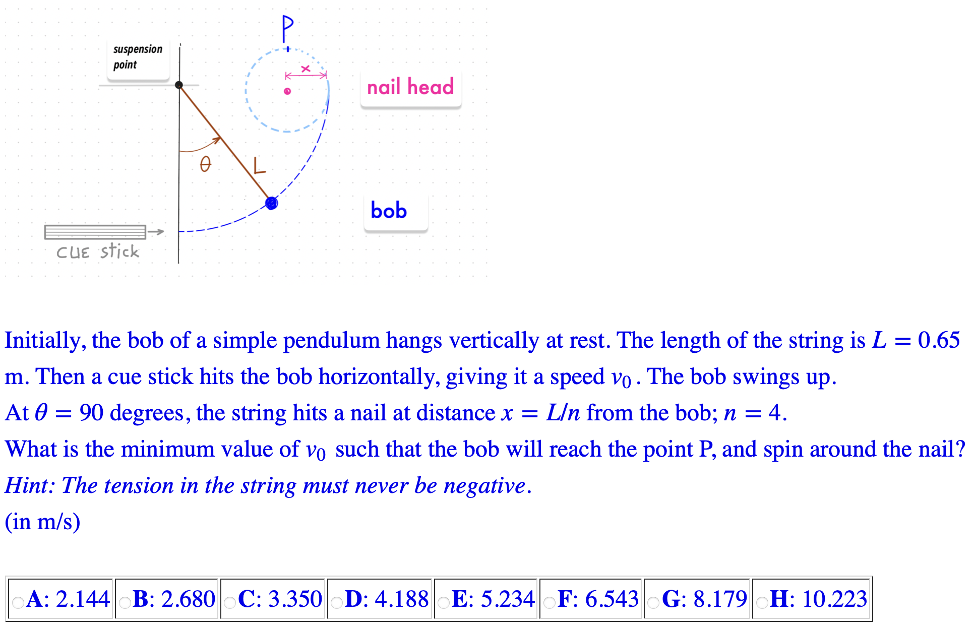 Solved Initially, the bob of a simple pendulum hangs | Chegg.com