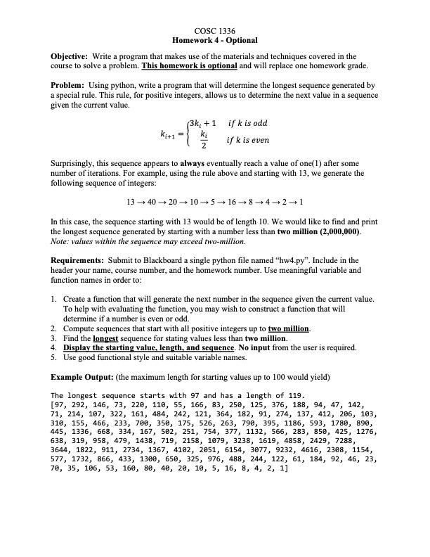 Solved COSC 1336 Homework 4 - Optional Objective: Write a | Chegg.com
