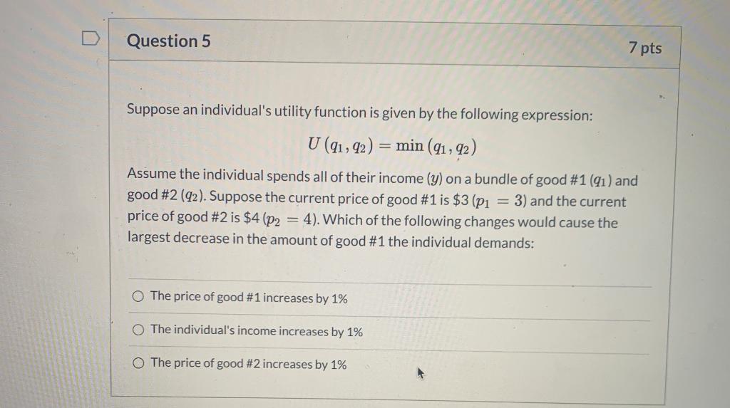 Solved Suppose an individual's utility function is given by | Chegg.com