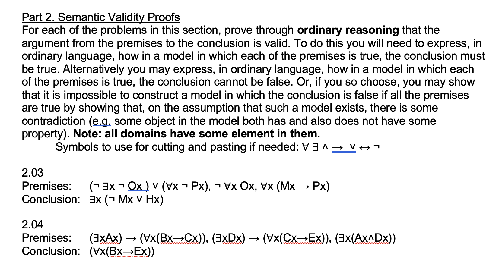 Solved Part 2. Semantic Validity Proofs For each of the | Chegg.com