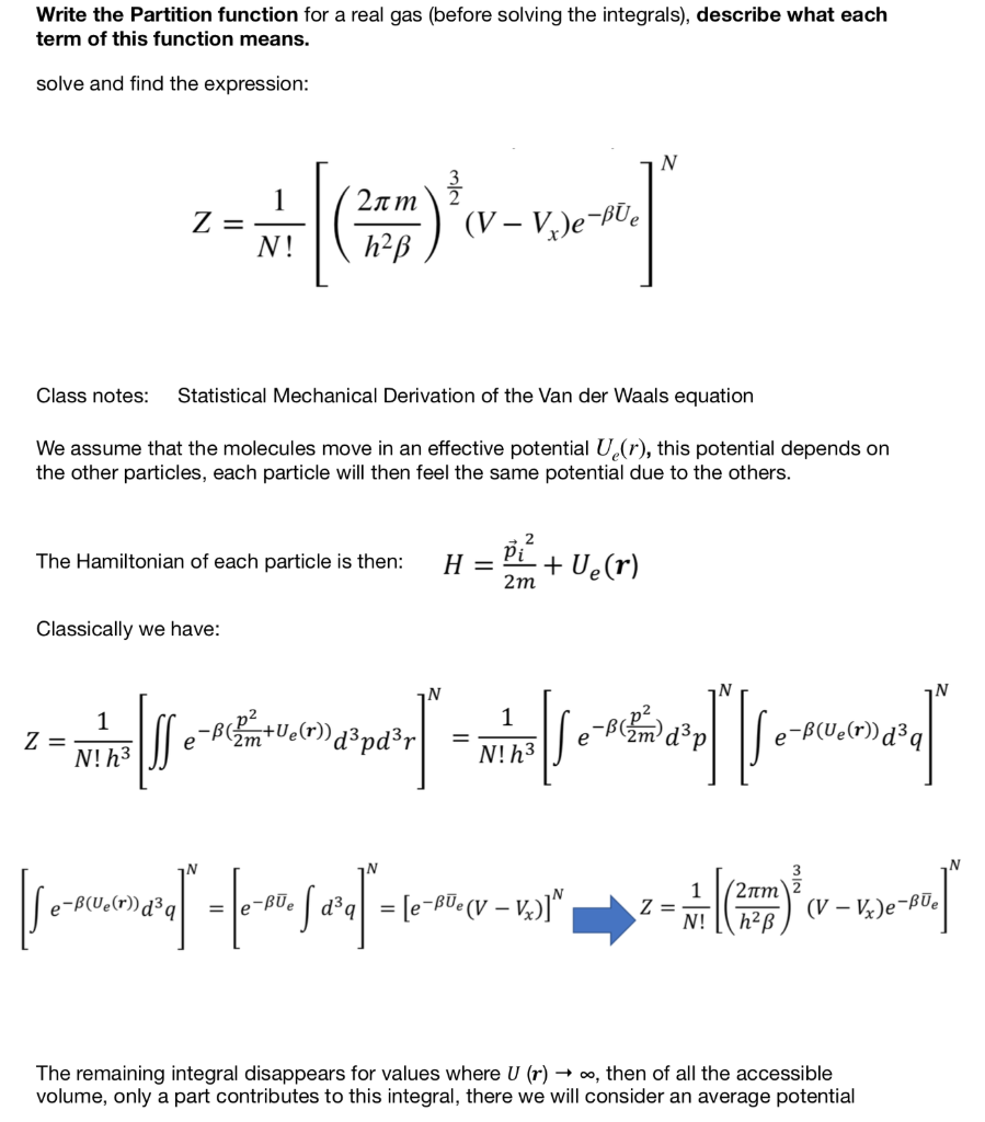 Solved Write the Partition function for a real gas (before | Chegg.com