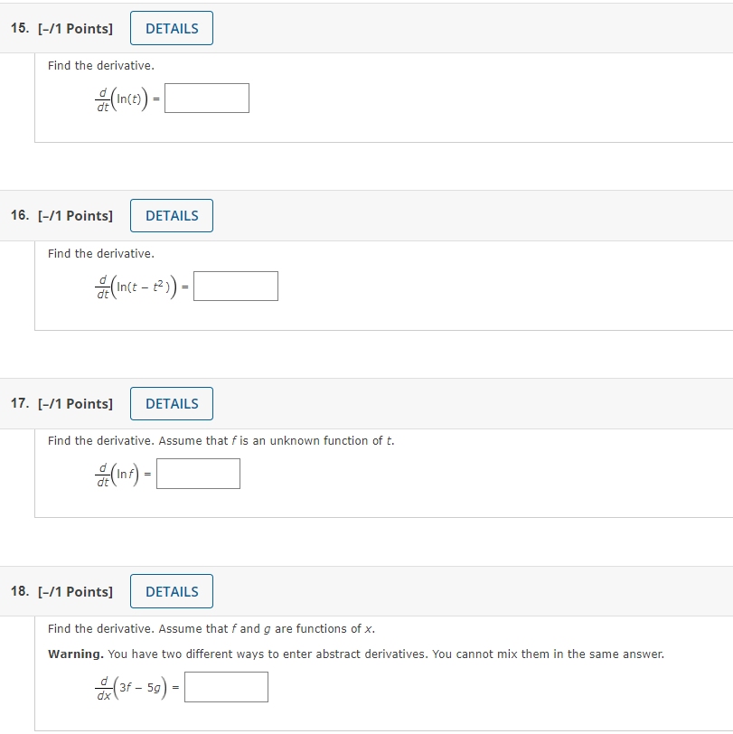 Solved 15. [-/1 Points] DETAILS Find the derivative. (n)- | Chegg.com