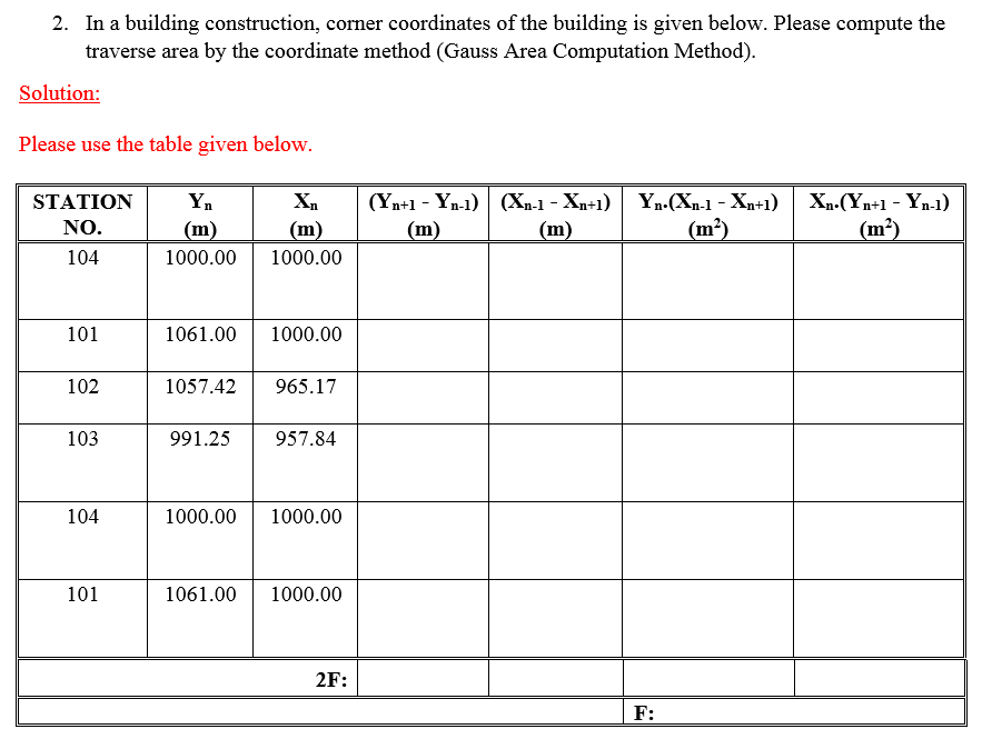 Solved 2. In a building construction, corner coordinates of | Chegg.com