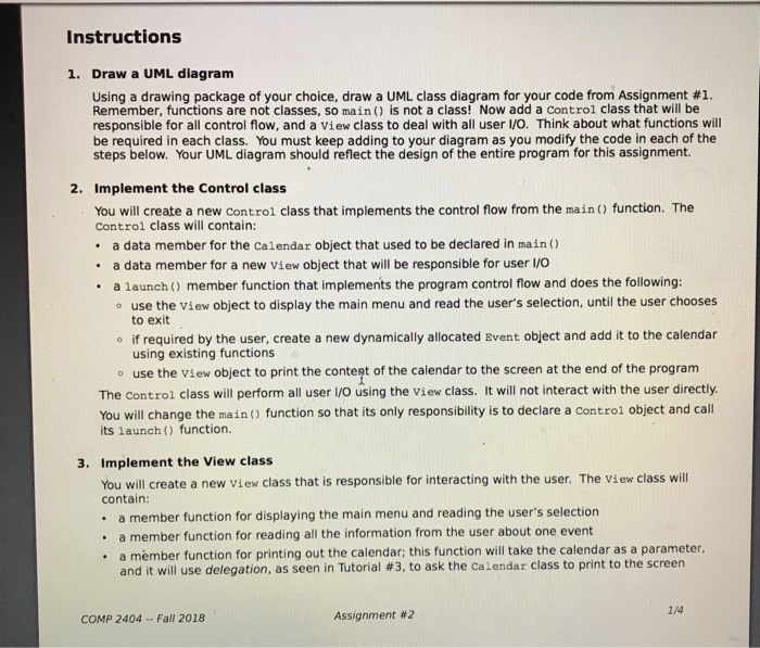 Instructions 1. Draw a UML diagram using a drawing | Chegg.com
