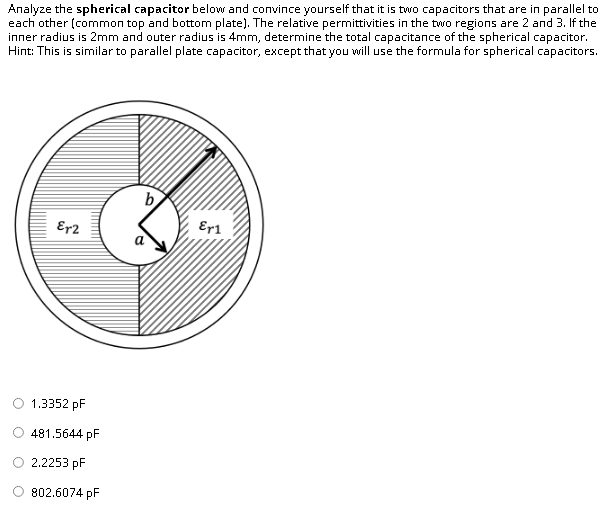 Solved Analyze the spherical capacitor below and convince | Chegg.com