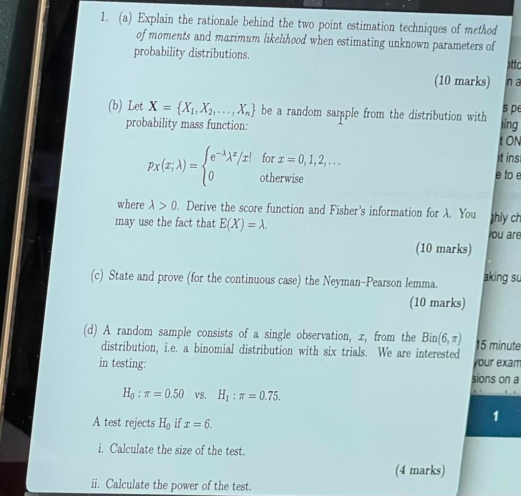 1. (a) Explain the rationale behind the two point | Chegg.com