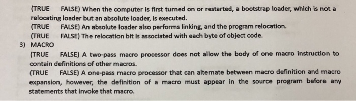 Solved TRUE FALSE) When the computer is first turned on or | Chegg.com