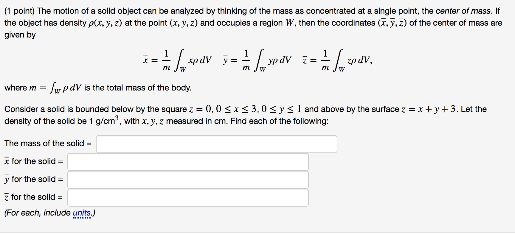 Solved (1 point) Write limits of integration for the | Chegg.com