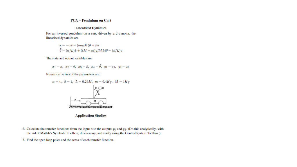 Solved PCA - Pendulum on Cart Linearized Dynamics For an | Chegg.com