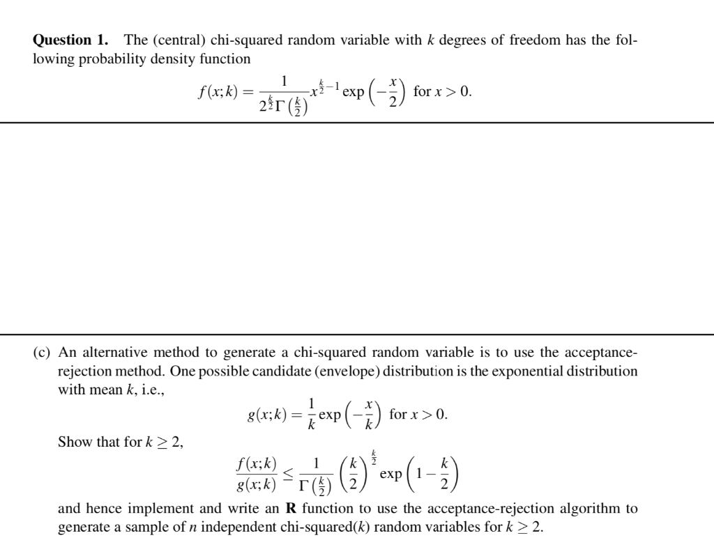 Question 1. The (central) chi-squared random variable | Chegg.com