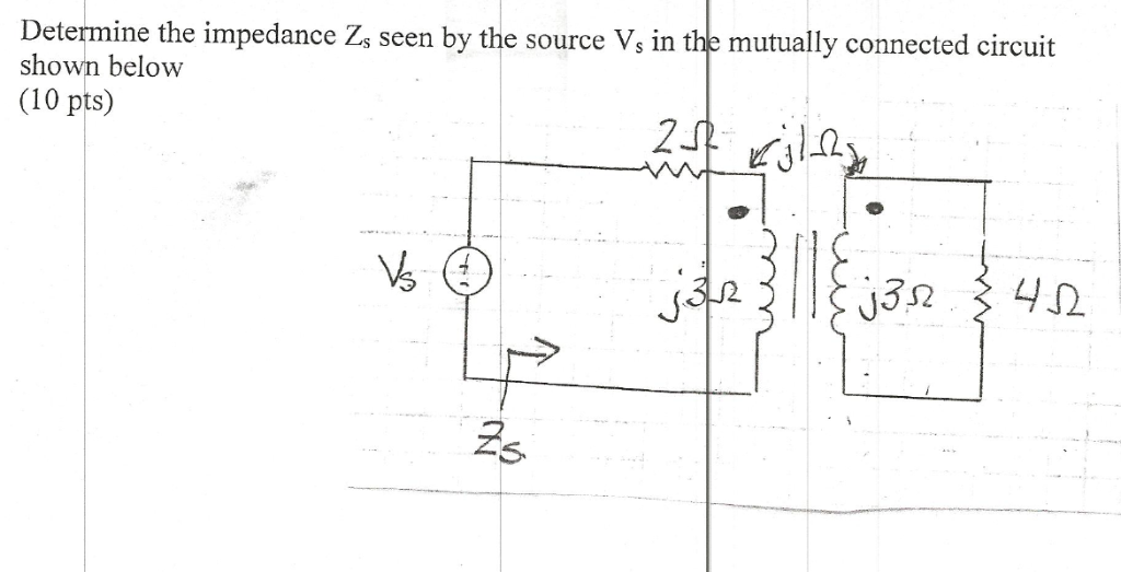 Solved Determine the impedance Zs seen by the source Vs in | Chegg.com