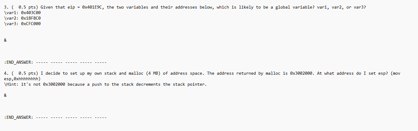 Solved \var1: 0x403c00 \var2: 0×18 F8CO \var3: 0× CFCO00 \& | Chegg.com