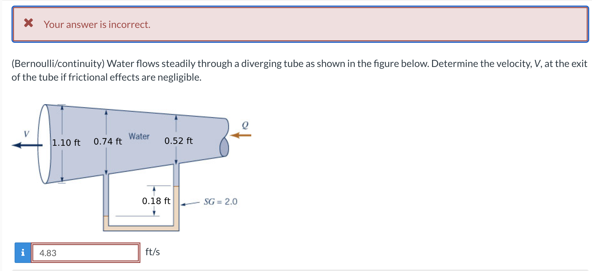 Solved (Bernoulli/continuity) ﻿Water flows steadily through | Chegg.com