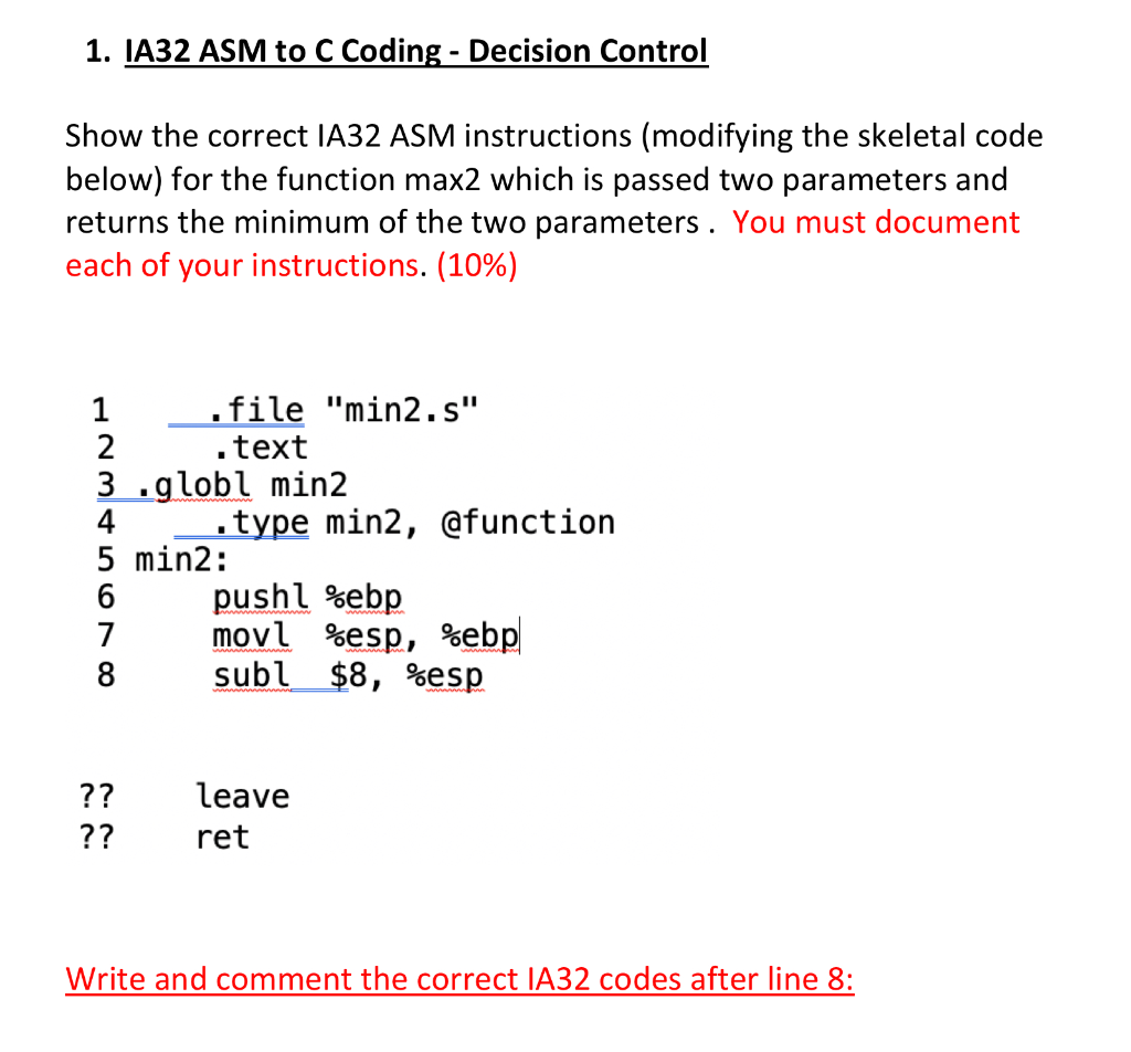 1 Ia32 Asm To C Coding Decision Control Show The