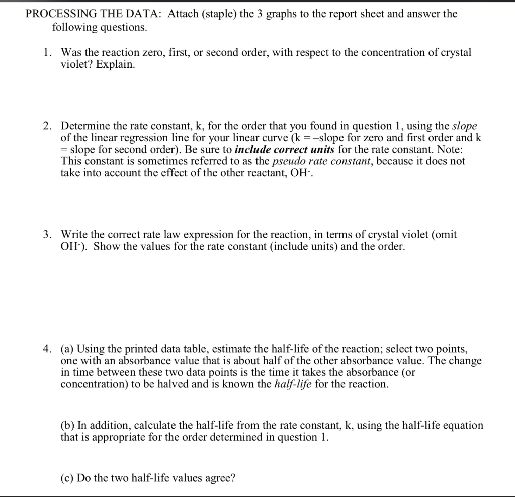 Solved PROCESSING THE DATA: Attach (staple) the 3 graphs to | Chegg.com