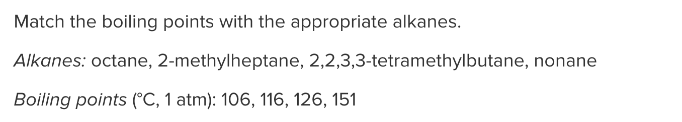 Solved Match the boiling points with the appropriate | Chegg.com