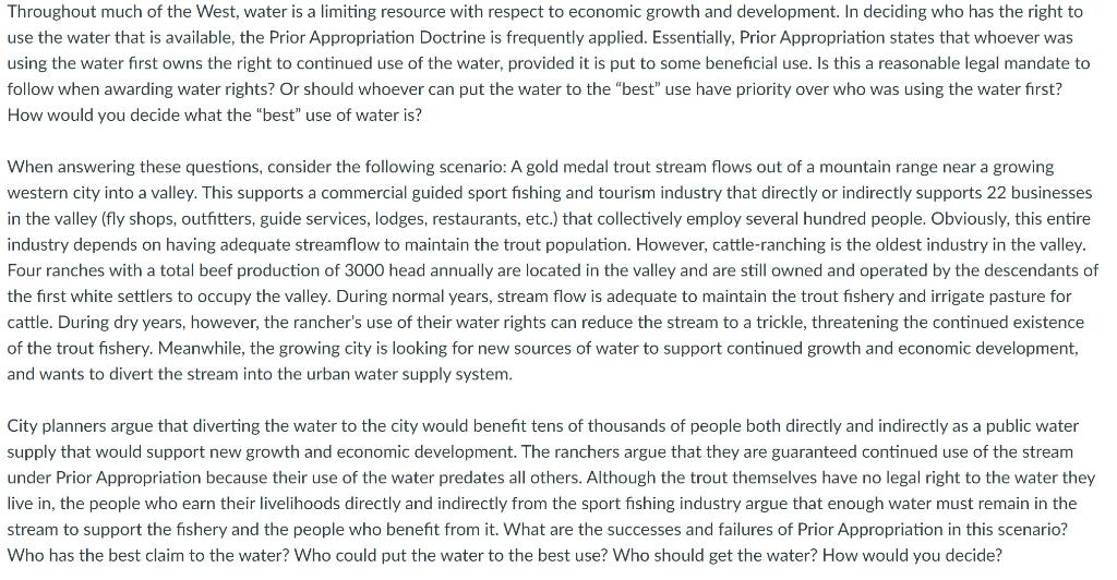 Solved use the water that is available, the Prior | Chegg.com