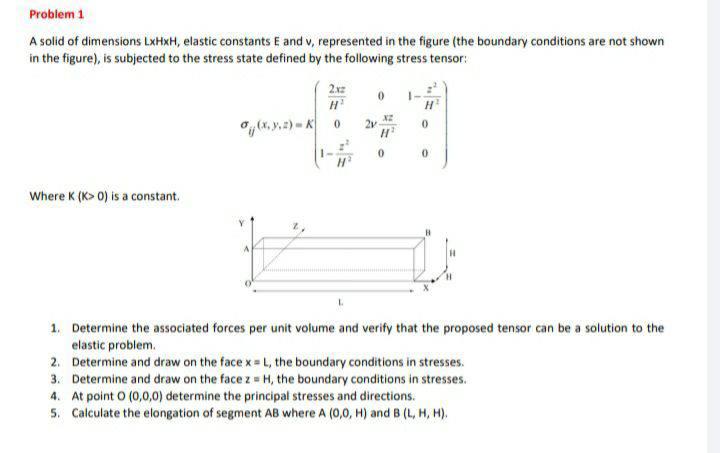 Solved Problem 1 A solid of dimensions LxHxH, elastic | Chegg.com