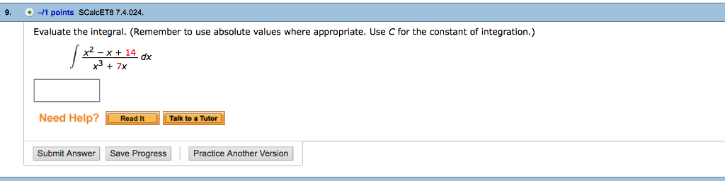 Solved 9. + -11 points scalcET8 7.4.024 Evaluate the | Chegg.com