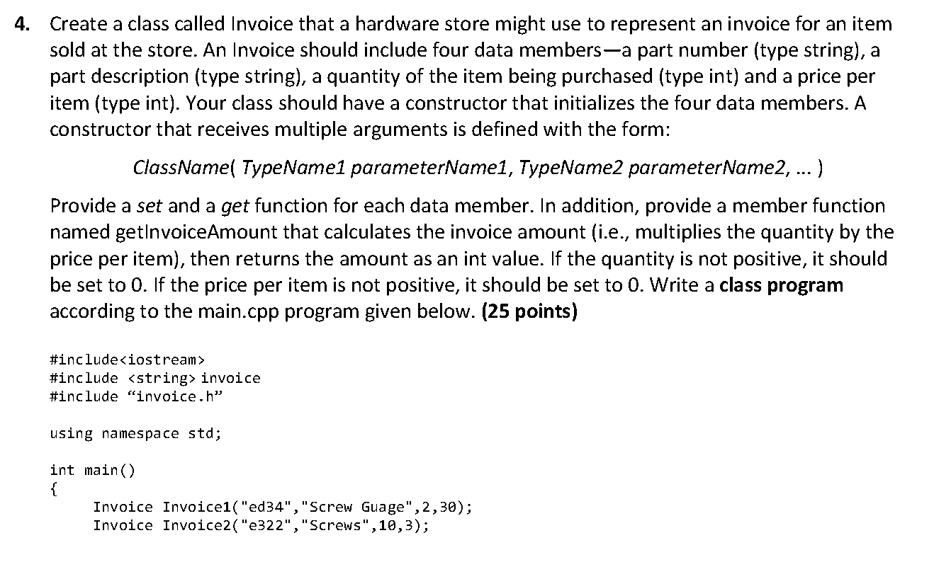 Solved 4. Create a class called Invoice that a hardware | Chegg.com