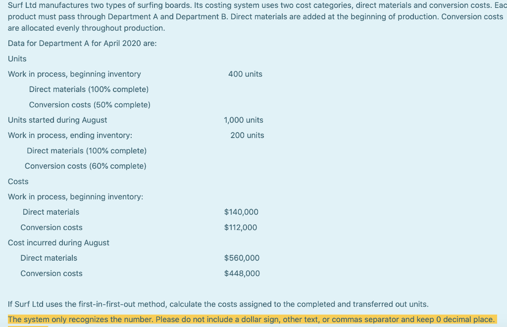 Solved Surf Ltd manufactures two types of surfing boards. | Chegg.com