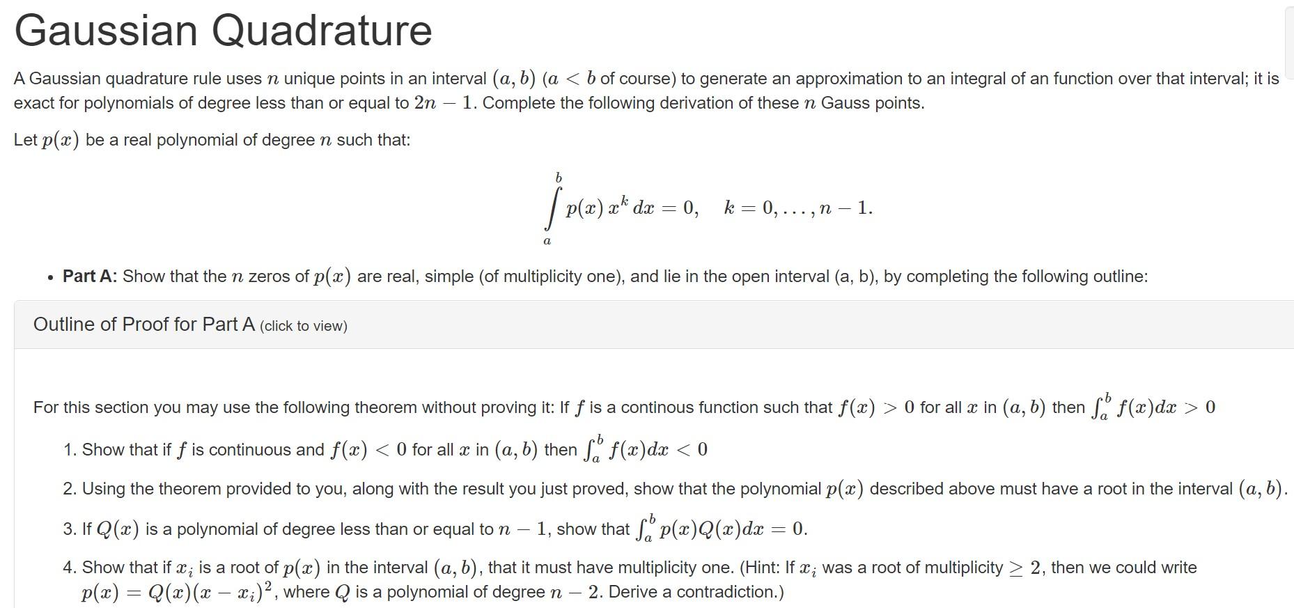 Solved Gaussian Quadrature A Gaussian quadrature rule uses n | Chegg.com Solved Gaussian Quadrature A Gaussian quadrature rule uses n | Chegg.com
