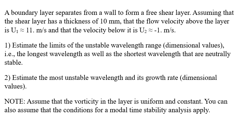 Solved A boundary layer separates from a wall to form a free | Chegg.com