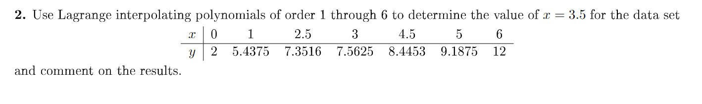 Solved 2. Use Lagrange interpolating polynomials of order 1 | Chegg.com