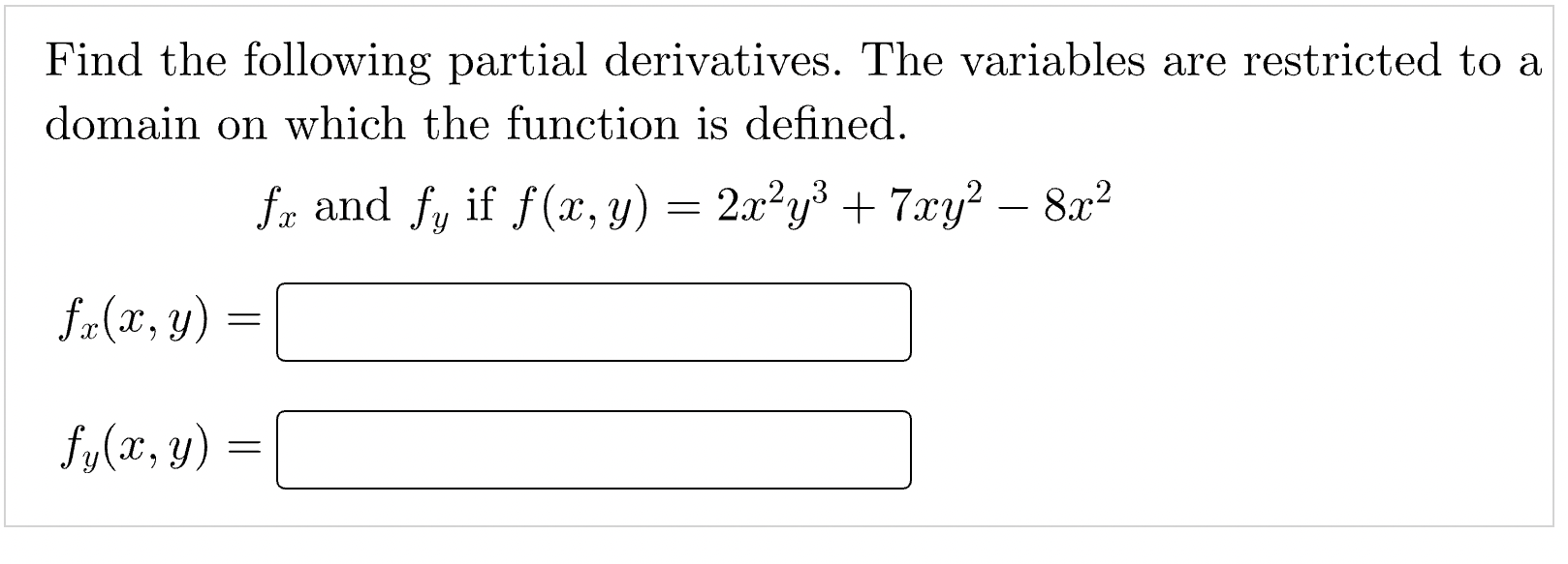 Solved Find the following partial derivatives. The variables | Chegg.com