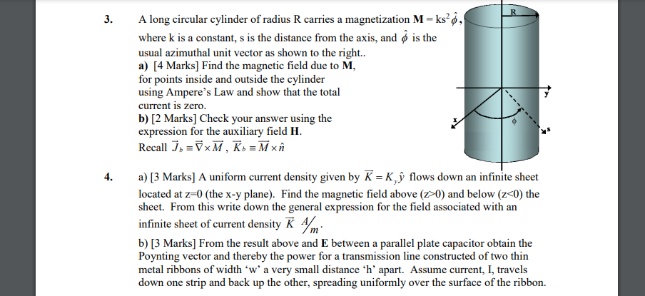 Solved 3. A long circular cylinder of radius R carries a | Chegg.com