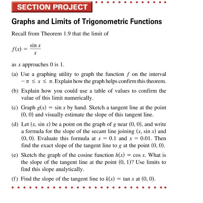 Solved SECTION PROJECT Graphs and Limits of Trigonometric | Chegg.com