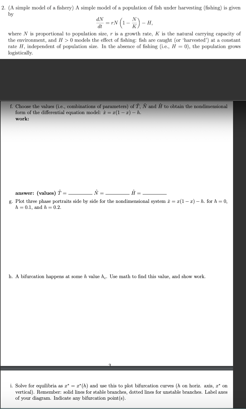 Solved 2. (A simple model of a fishery) A simple model of a | Chegg.com