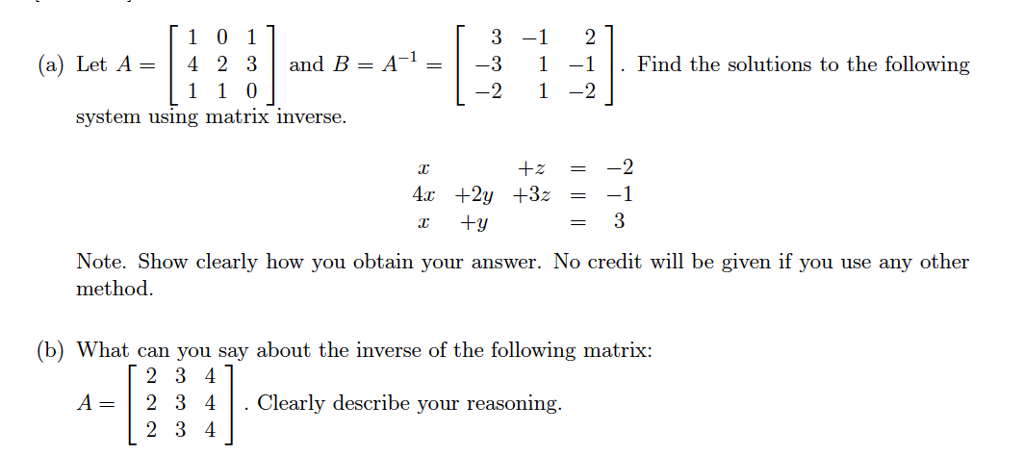 Solved 3 -1 2 3 1 -1. Find the solutions to the following 2 | Chegg.com