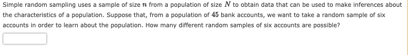 Solved Simple random sampling uses a sample of size n from a | Chegg.com