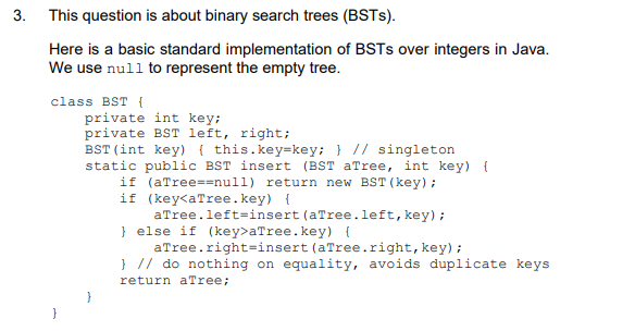 Solved 3. This question is about binary search trees (BSTs). | Chegg.com